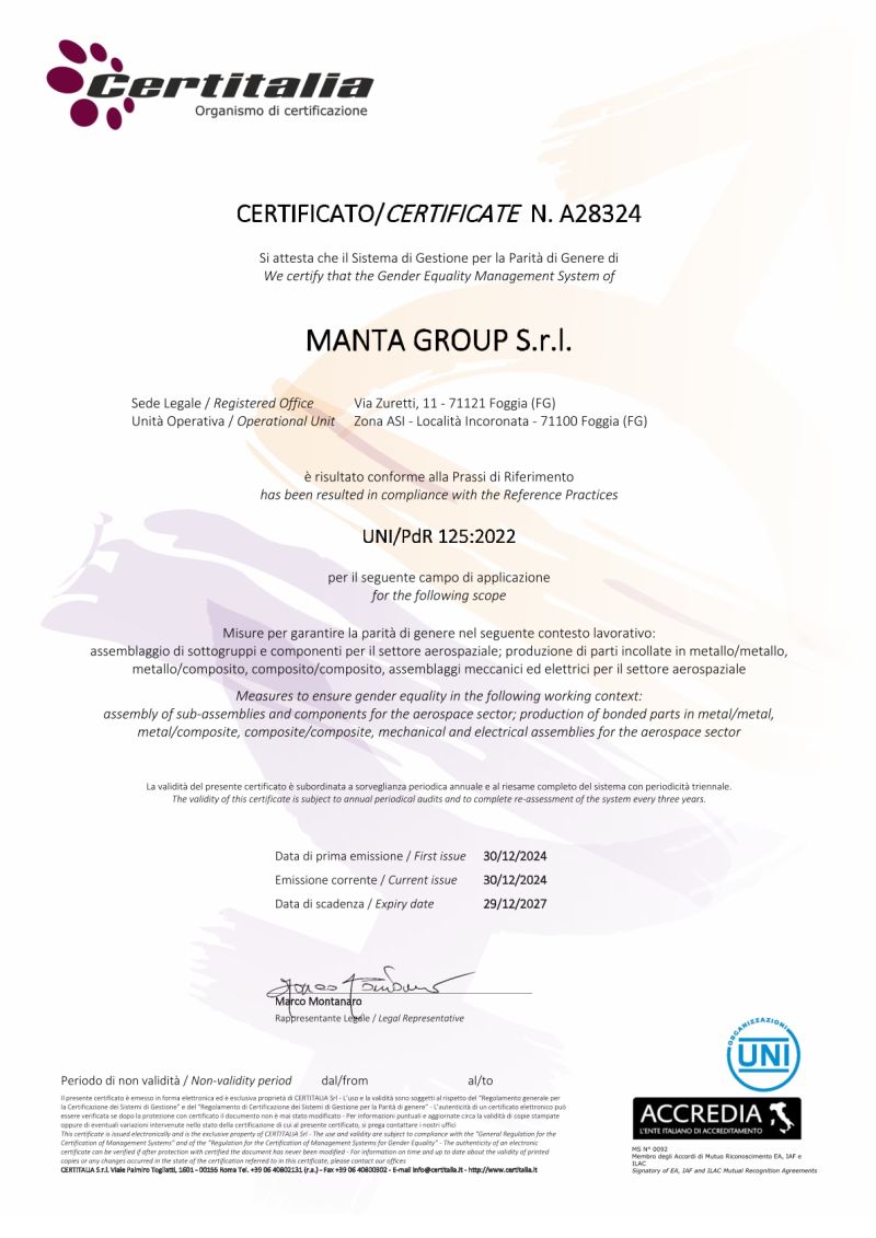 Manta Group e TMC acquisiscono la certificazione Uni/PDR 125:2022 » Manta Group - supplying ...